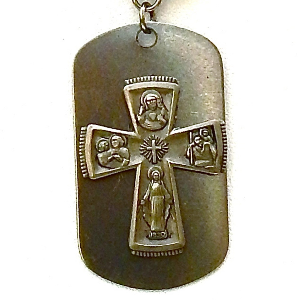 Catholic Cross Dog Tag - Gem